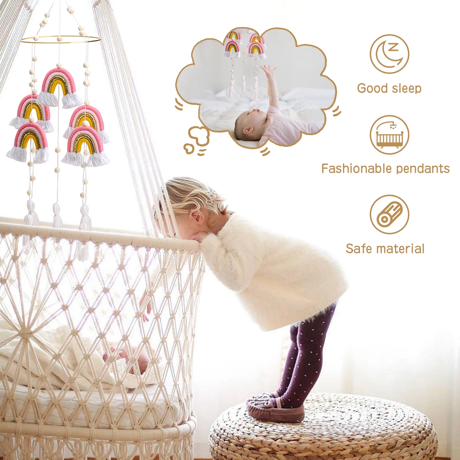 HOCHET,white power--Cloche de lit mobile en bois pour bébé, morsures ...