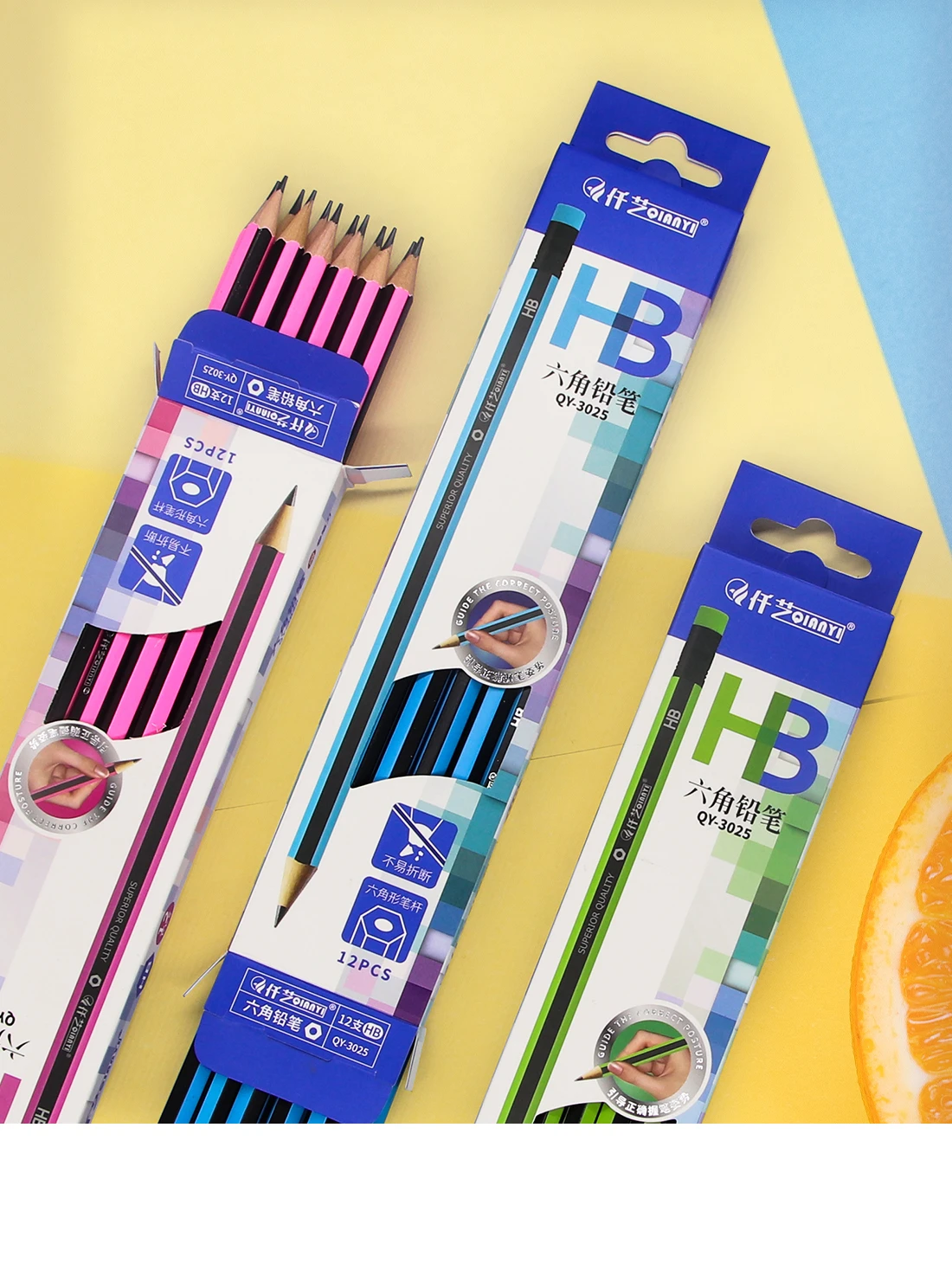 Crayon graphite,Crayon en bois 2B-HB avec gomme, lot de 12 pièces ...