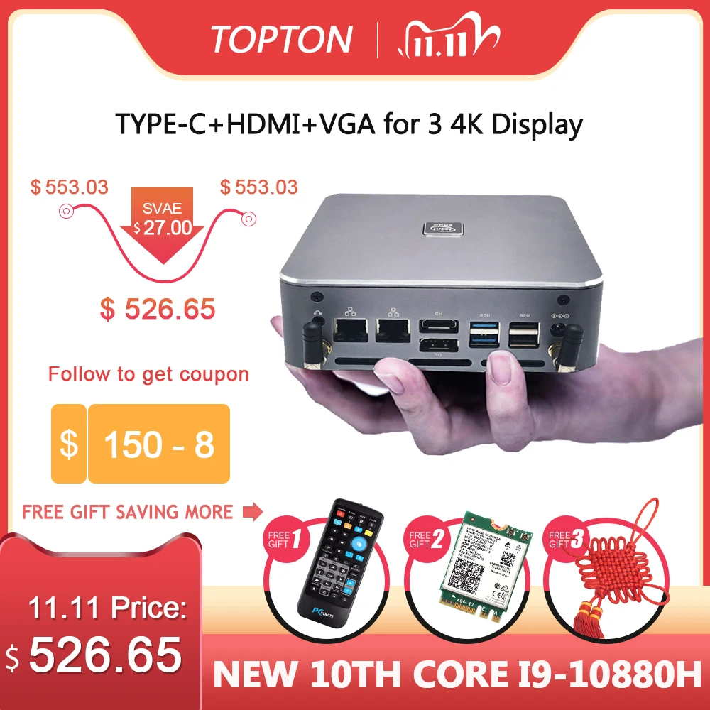 Topton Powerful 10Th Gen Mini Pc Intel i9 10880H 10885H 8 Cores 16 ...