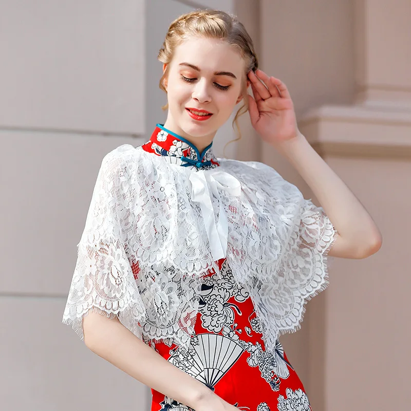 Women New lace short shawl mesh appliqué bridal cloak for bridal warps ...