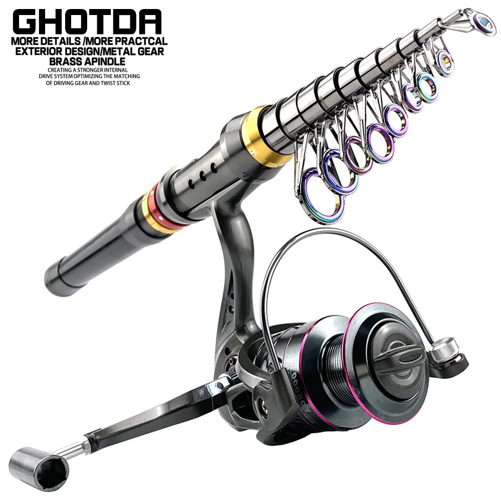Telescopic Fishing Rod and Reel Set Carbon Fishing1.8 3.6m Left and ...
