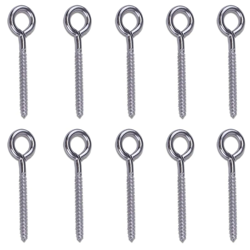 10 Pack Stainless Steel Eye Shape Screws Metal Hook Wood Terminal Ring ...