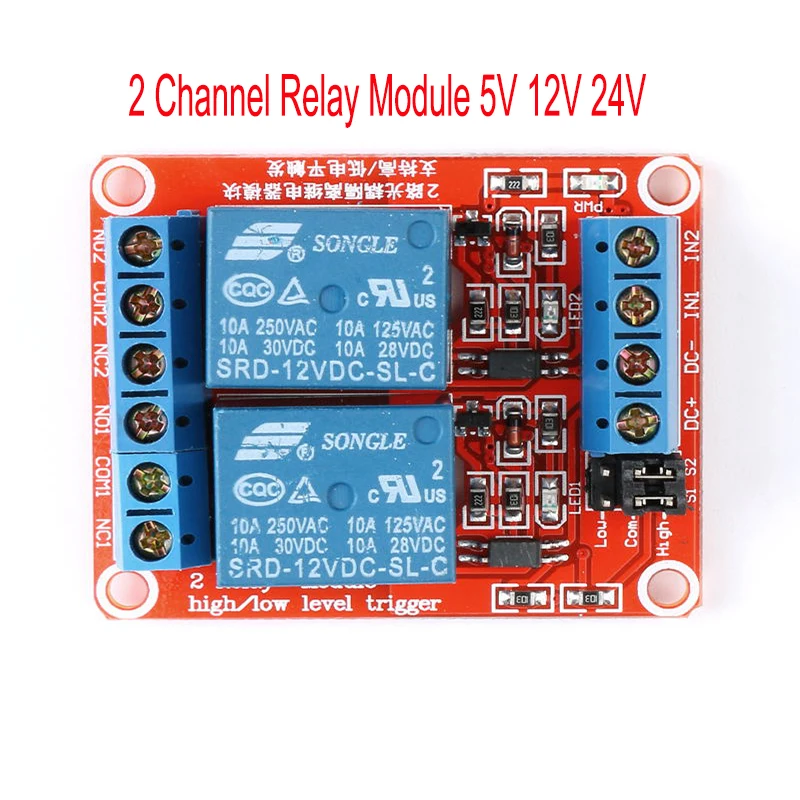 5V 12V 24V 2 channel Relay Module High and Low Level Trigger Relay Control With Optocoupler Two ...