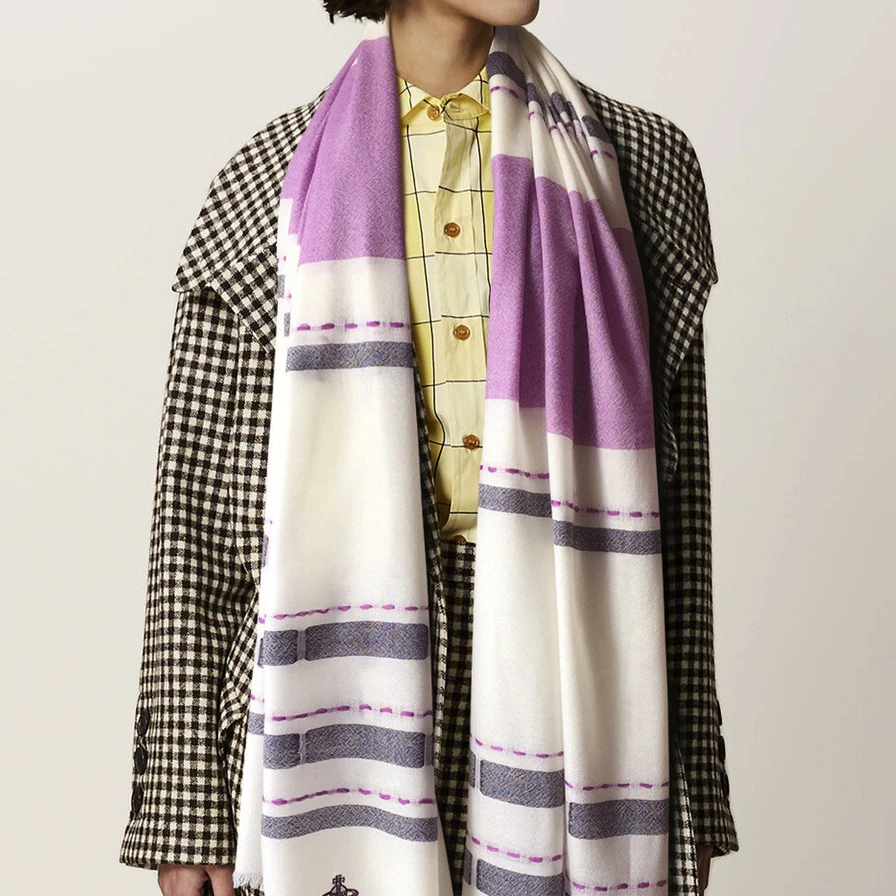 100% Cashmere Horizontal Striped Scarf Large Size Autumn and Winter ...