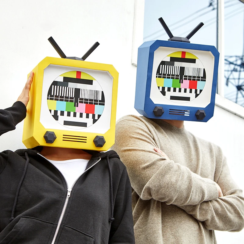 3D Paper Nostalgic Television Head Mask Headgear Halloween Cosplay ...