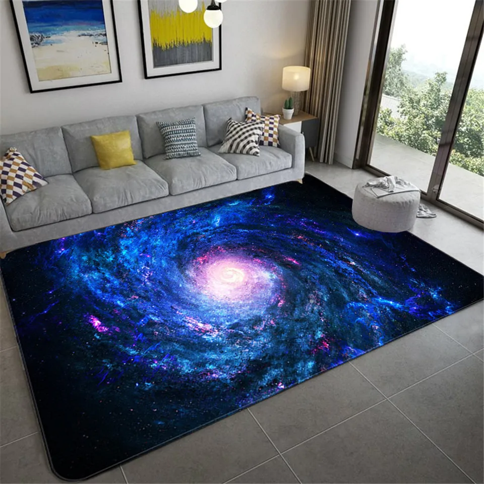 3D Blue Star Sky Carpet For Kids Room Soft Flannel Bedside Mat Space ...