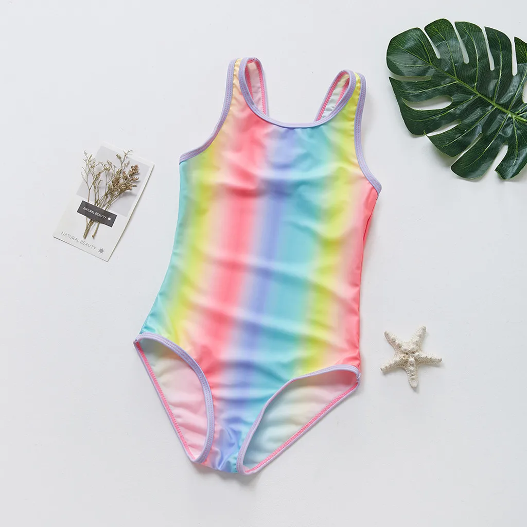 Summer Children Infant Baby Kids Girls Striped Rainbow Swimming Bikini ...