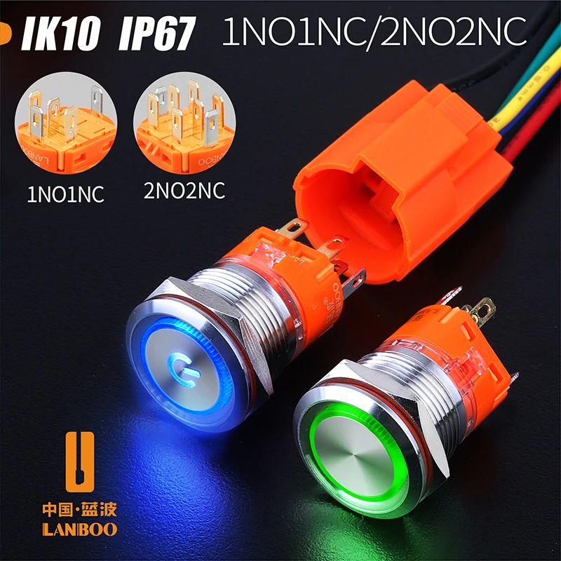 New Product 19mm 24v12v220v Led Illuminated Stainless Steel Momentary ...