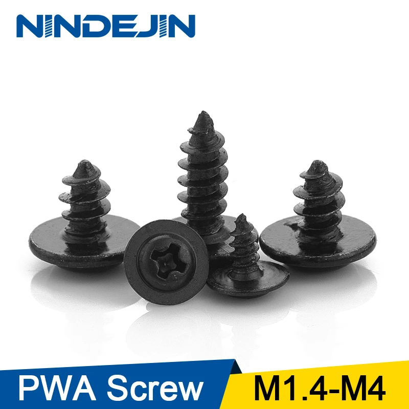 Nindejin Hardware Black Screw Pwa Cross Round Head With Cushion Self-tapping Screw Pan Head M1.4 ...