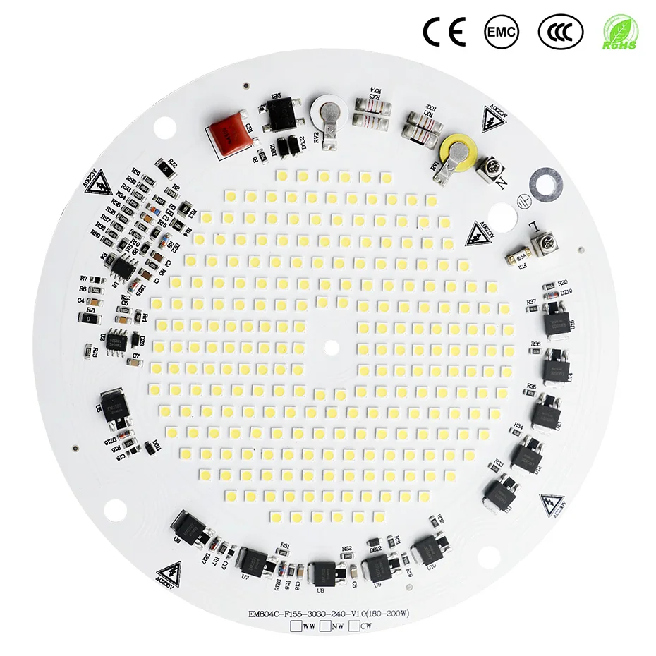고급 광원 100W 150W 200W 고밀도 스마트 IC 칩 LED 라운드 칩 COB 램프, AC220V DOB 투광 조명 야외 ...