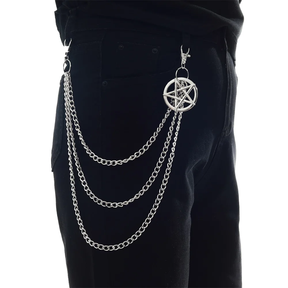 Punk Pants Chain Pentagram Keychains for Men Women Jean Trouser Biker ...
