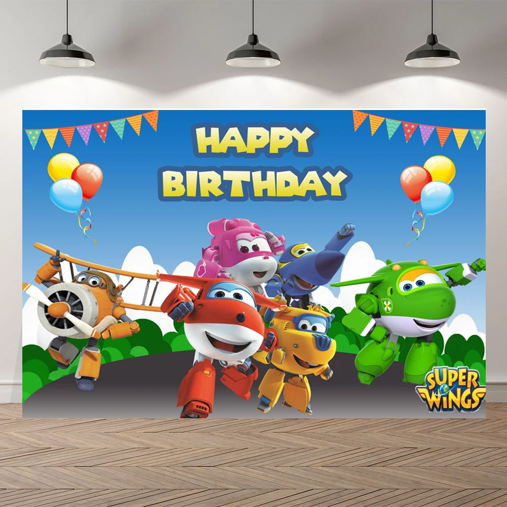 Happy-Cartoon-Child-Birthday-Party-Photography-Background-Super-Wings ...
