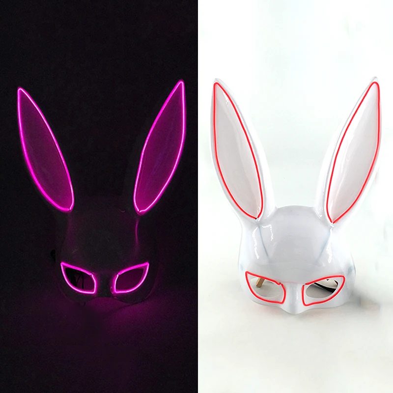 White Women Girl Sexy Rabbit Mask Led Glowing Bunny Long Ears Mask ...