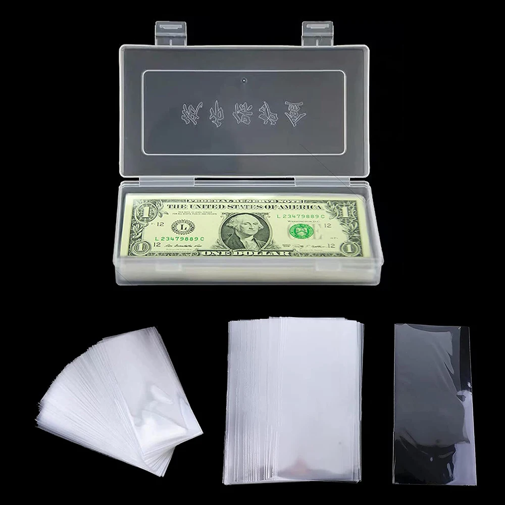 100-Pcs-Currency-Sleeves-with-Storage-Case-Clear-Dollar-Bill-Holder ...
