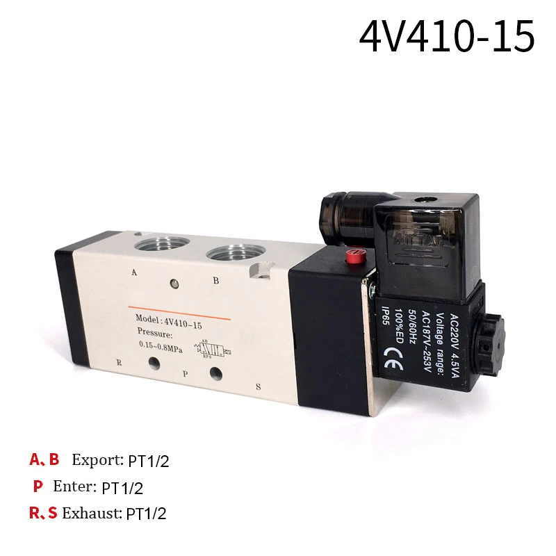 Pneumatic Valve Electric Solenoid Valve 4v410-15 Control Air Gas ...