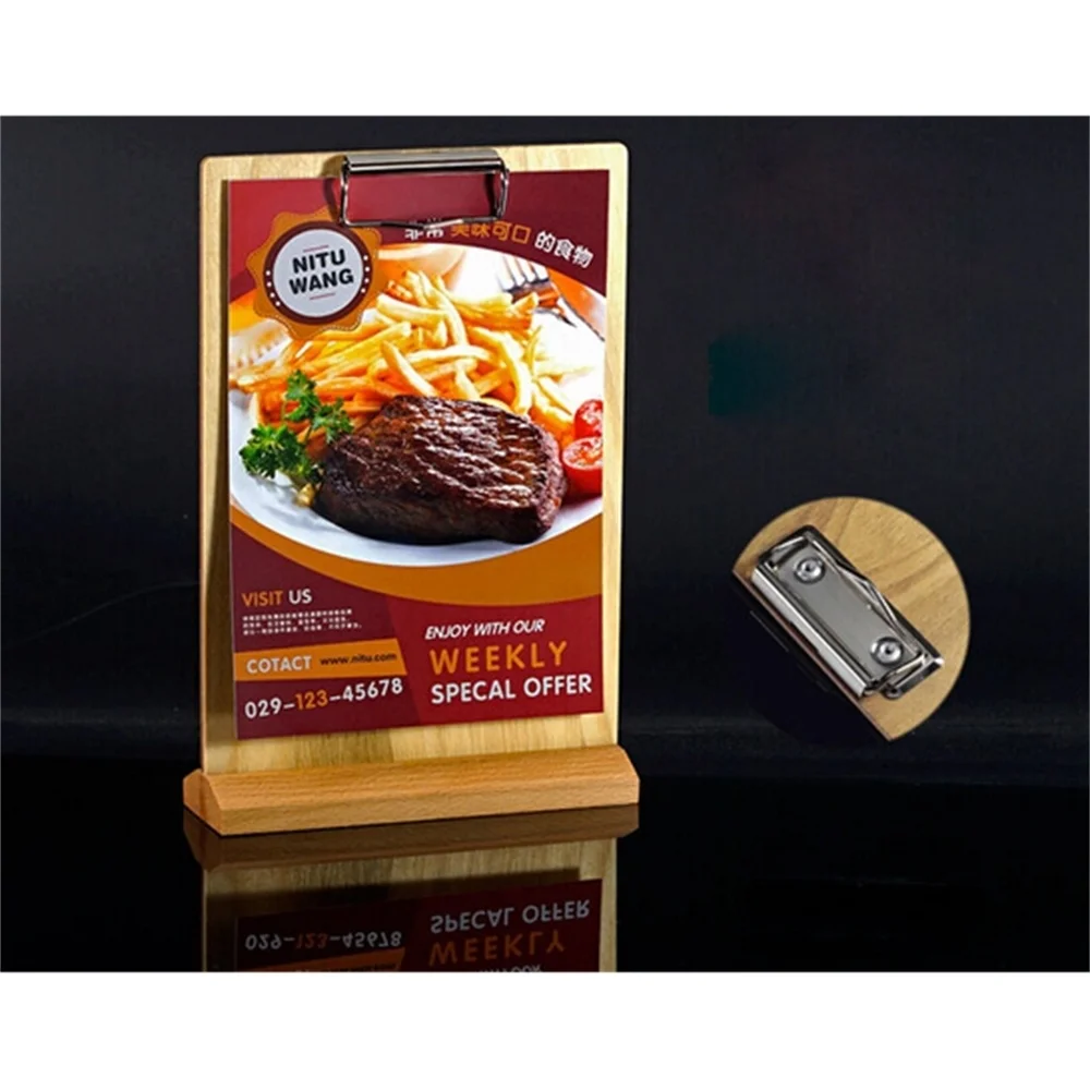 A4 Restaurant Retro Wooden Clip Price Tag Display Stand Table Sign ...