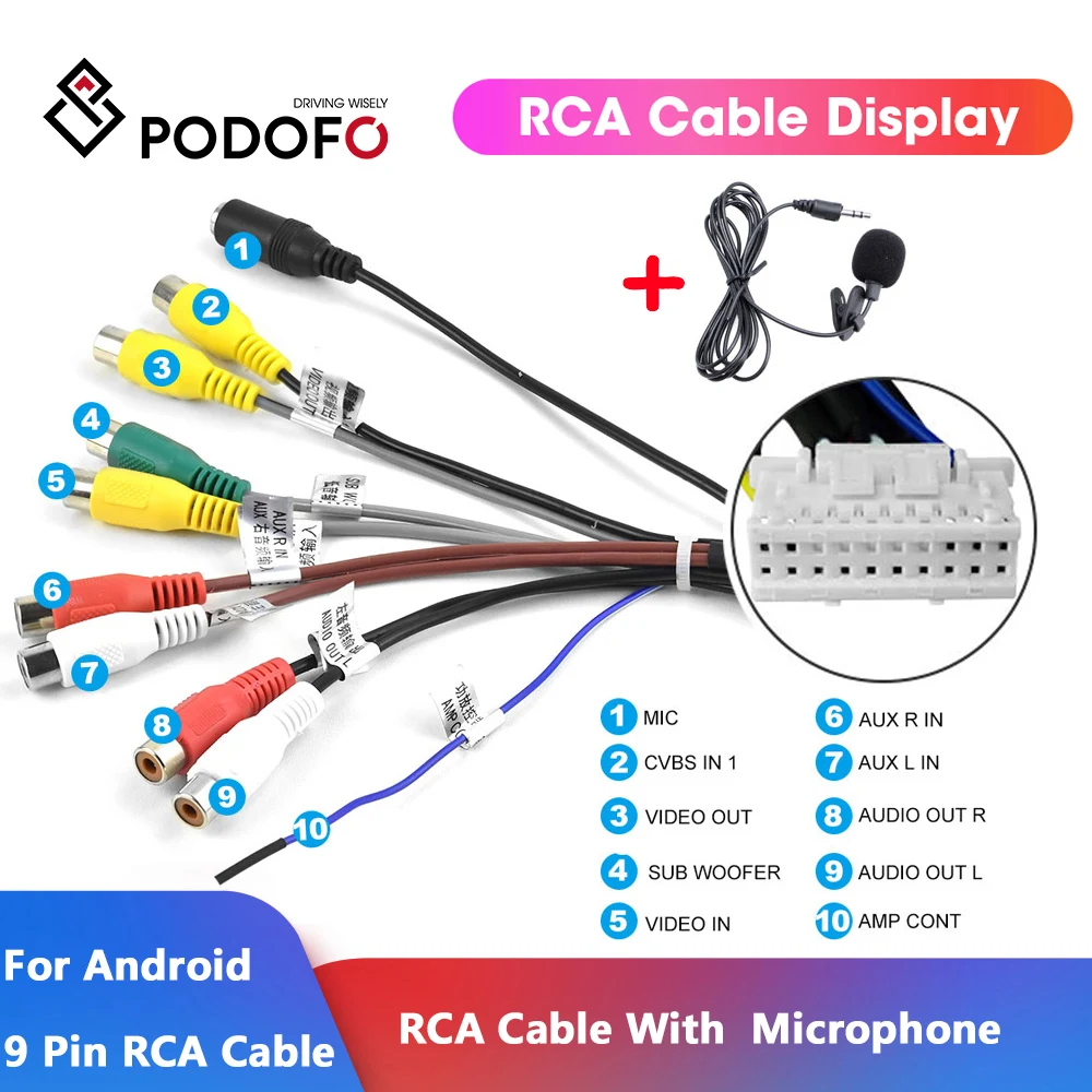 Podofo-Car-Radio-Stereo-RCA-Output-Microphone-Suitable-for-Android ...