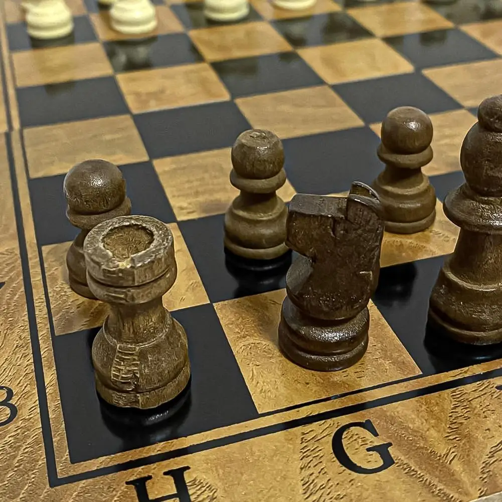 23-5cm-Vintage-Chess-3-in-1-Foldable-Wooden-Portable-With-Chessboard ...