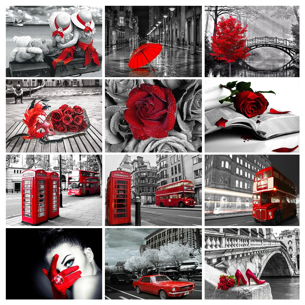 5d Bricolage Diamant Peinture Noir Et Blanc Rouge Série Complet Carré ...