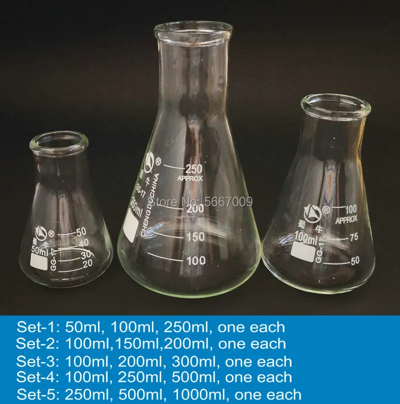 1set-Erlenmeyer-Borosilicate-Glass-Flask-Wide-Neck-Conical-Triangular ...