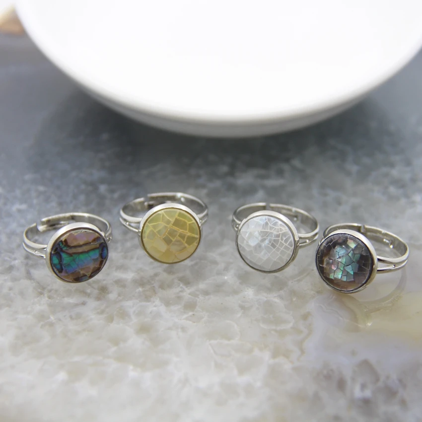 Beautiful-Abalone-Shell-Adjustable-Rings-Shell-Pearl-Classic-Round-Shape-Rings-White-Yellow-Grey ...
