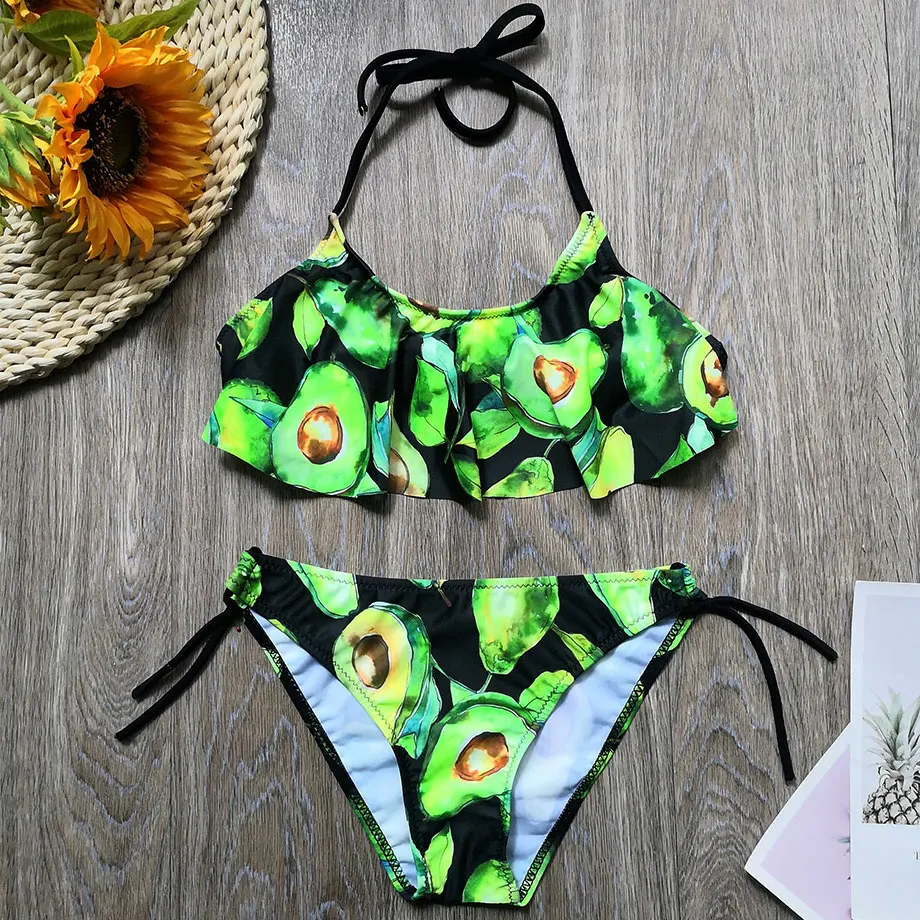 5 14 Years Girl Swimsuit Kids Tropical Avocado Print Teenage Girl ...