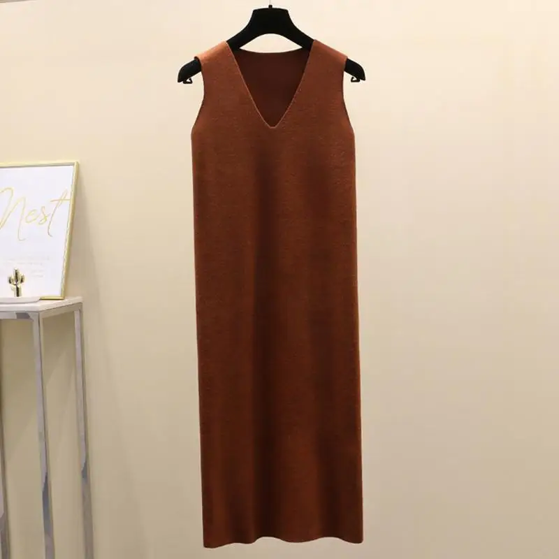 Женское платье осень-зима, элегантное платье без рукавов с v-образным вырезом, женское ...