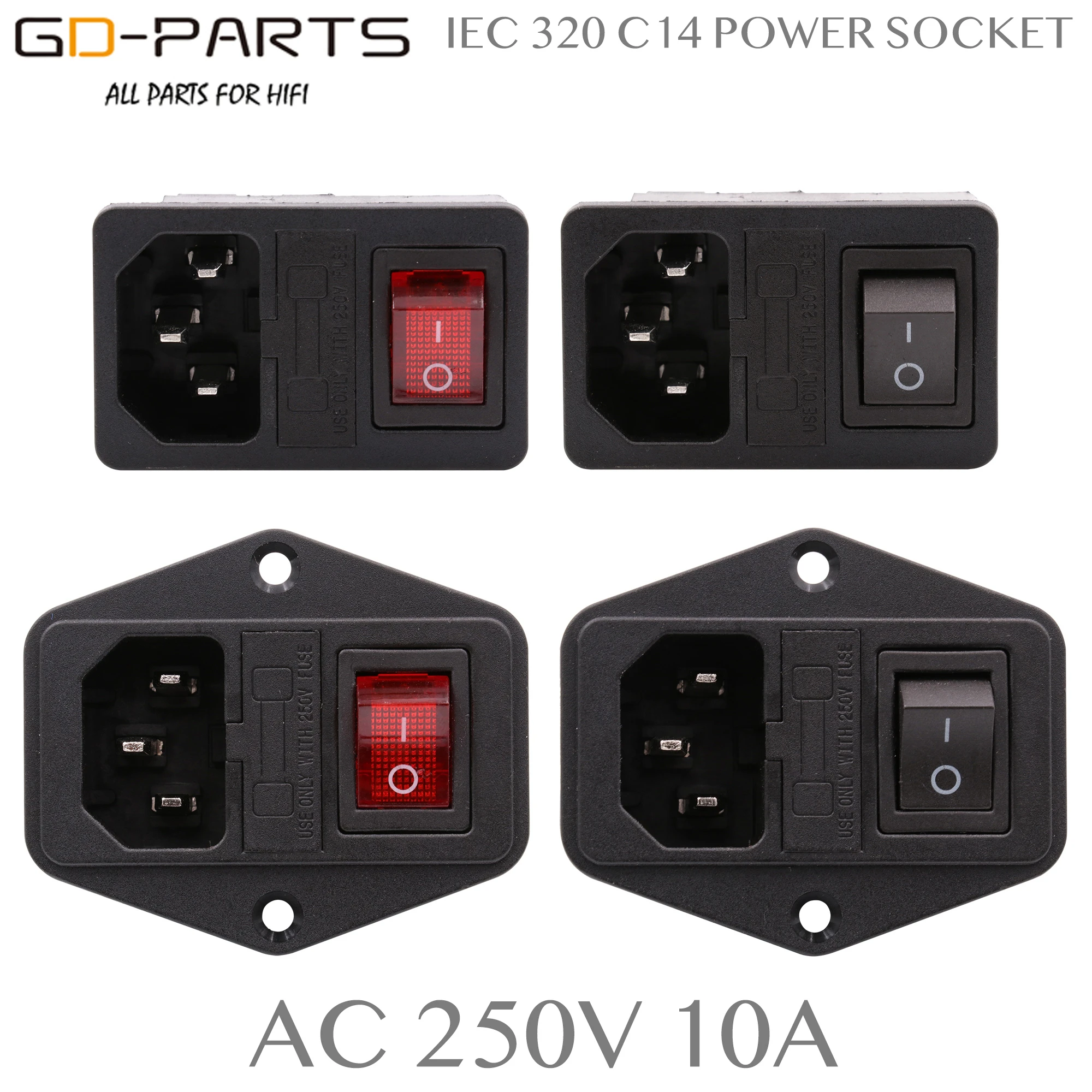 1pc Ac Power Cord Inlet Socket Receptacle Electric Connector With Fuse ...