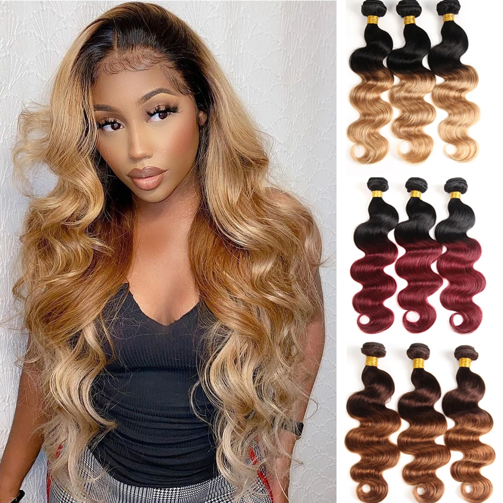 Ombre Body Wave Bundles Brazilian Hair Weave Bundles Remy Human Hair ...