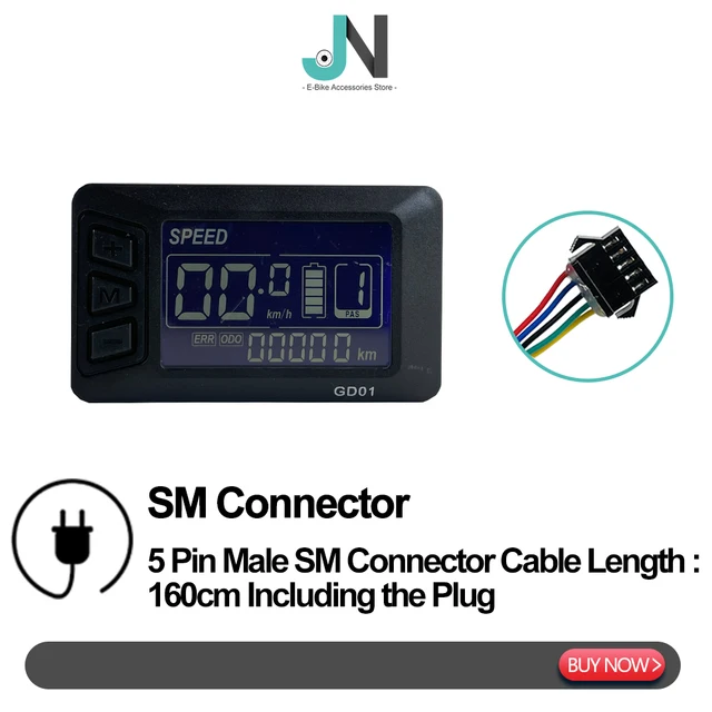 Ebike LCD GD01 36V48V Display SM Waterproof Plug Match For JN ...