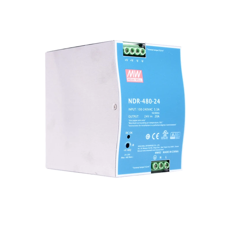 Original Mean Well NDR 480 24 meanwell DC 24V 20A 480W Single Output Industrial DIN Rail Power ...