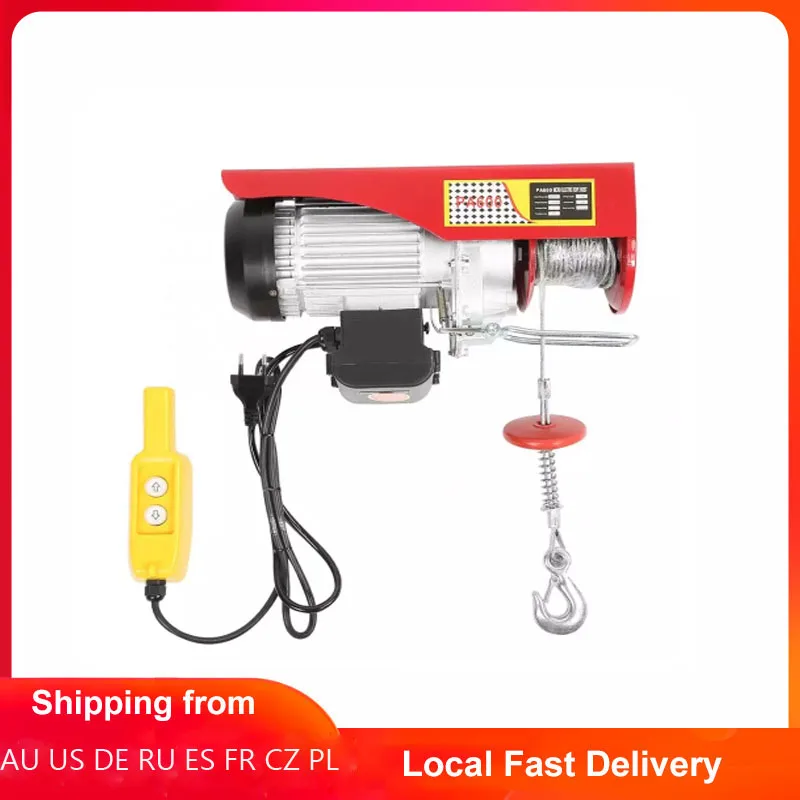 AC 110V 300Kg Single Hook Load Electric Hoist Winch Remote Control ...