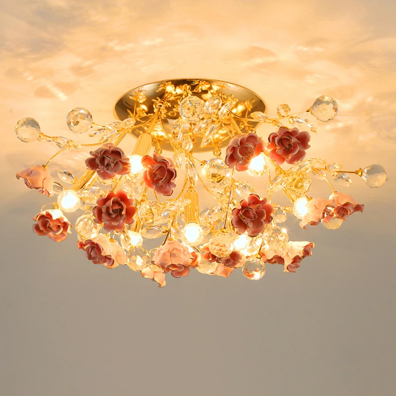 Bedroom-Ceiling-Lamps-Round-Ceramic-Flower-Crystal-Ceiling-Light-For ...
