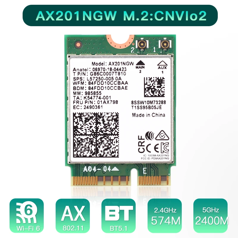 Wi Fi 6 Intel AX201 M.2 Key E CNVio 2 tarjeta Wifi de banda Dual ...