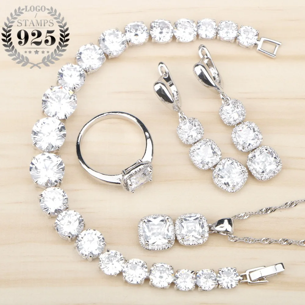 Conjuntos De Joyería De Plata 925 De Circón Blanco Para Mujer Pulseras