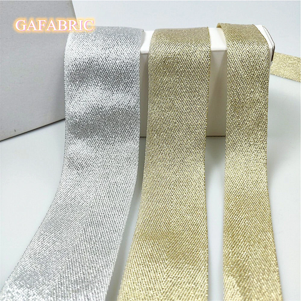 3 Yards Gold Silver Herringbone Pattern Ribbons Polyester Tape Party ...