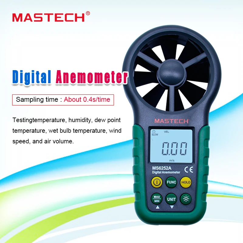 MASTECH Anemómetro Digital MS6252A, Anemómetro con retención de datos y ...