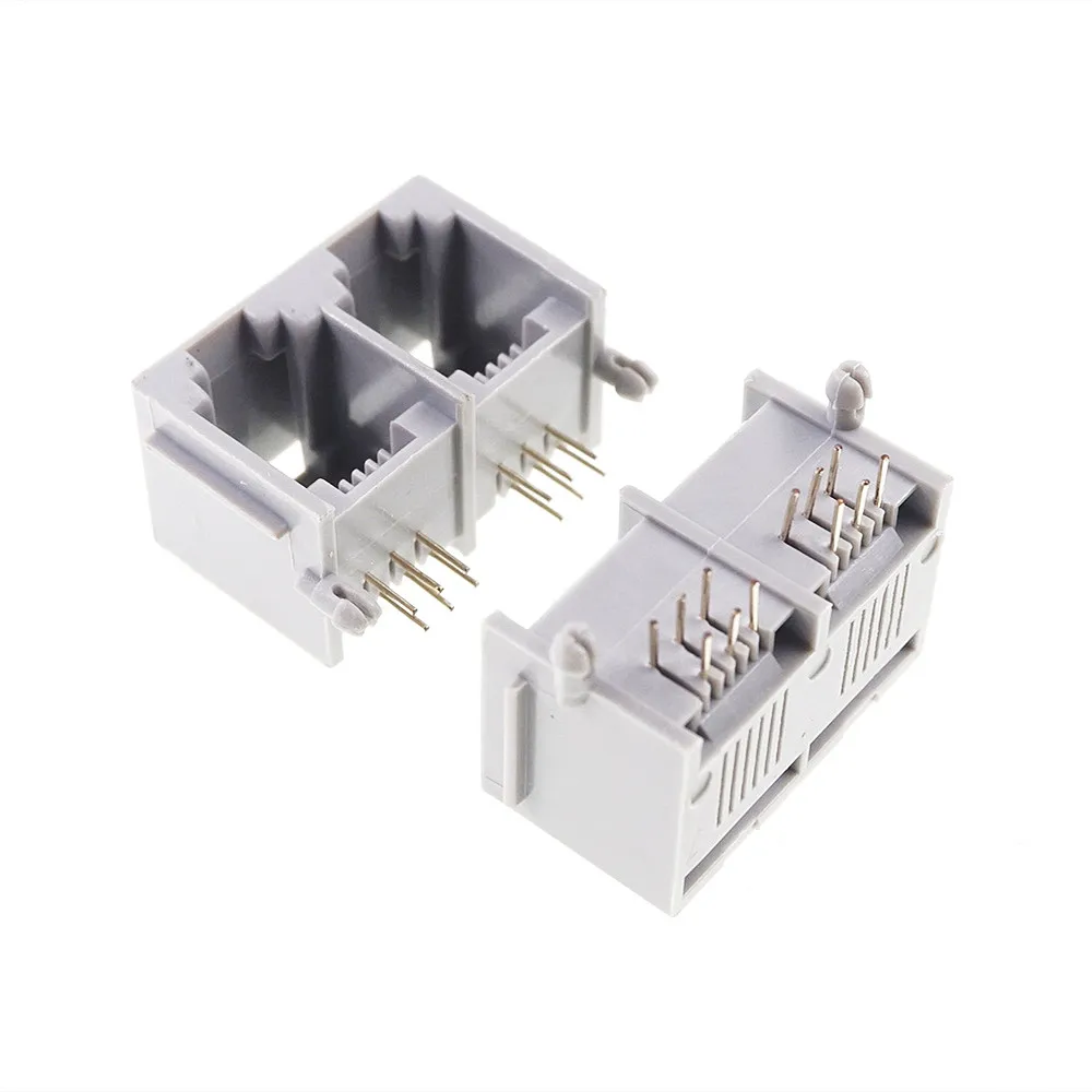 100 Pcs Dual Port Rj11 Rj12 Jack Modular Connector 6p6c Right Angle ...