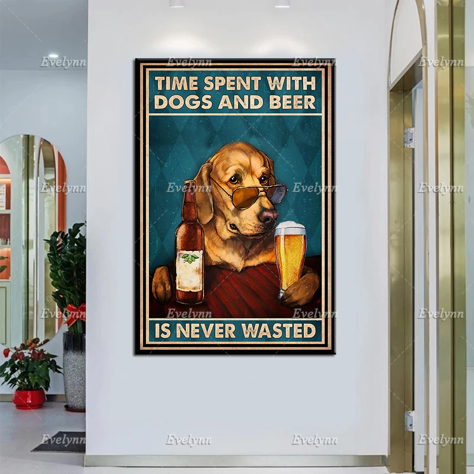 Dogs Drinking Beer Poster