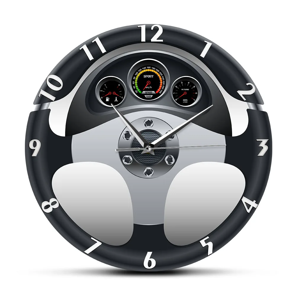 Sport-Car-Steering-Wheel-and-Dashboard-Printed-Wall-Clock-Automobile ...
