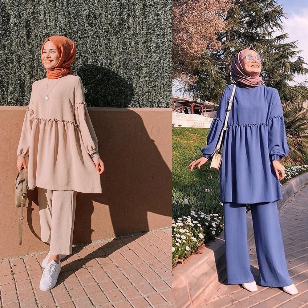 Ramadan Abaya Turkse 2 Stuk Moslim Jurk Vrouwen Kaftan Lange Mouwen ...