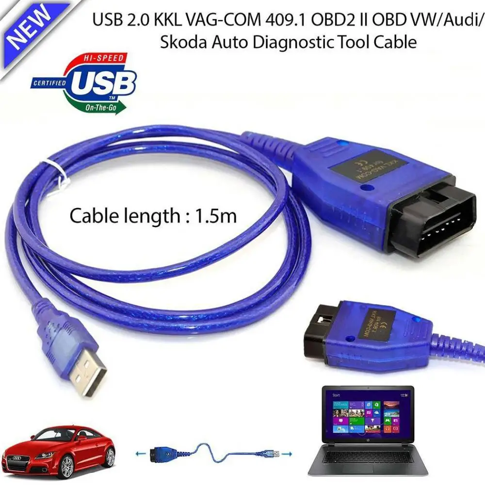 Car Auto Usb Cable Kkl Vag-com 409.1 Obd2 Ii Obd Windows 98/me/2000/nt And Xp Diagnostic Scanner ...