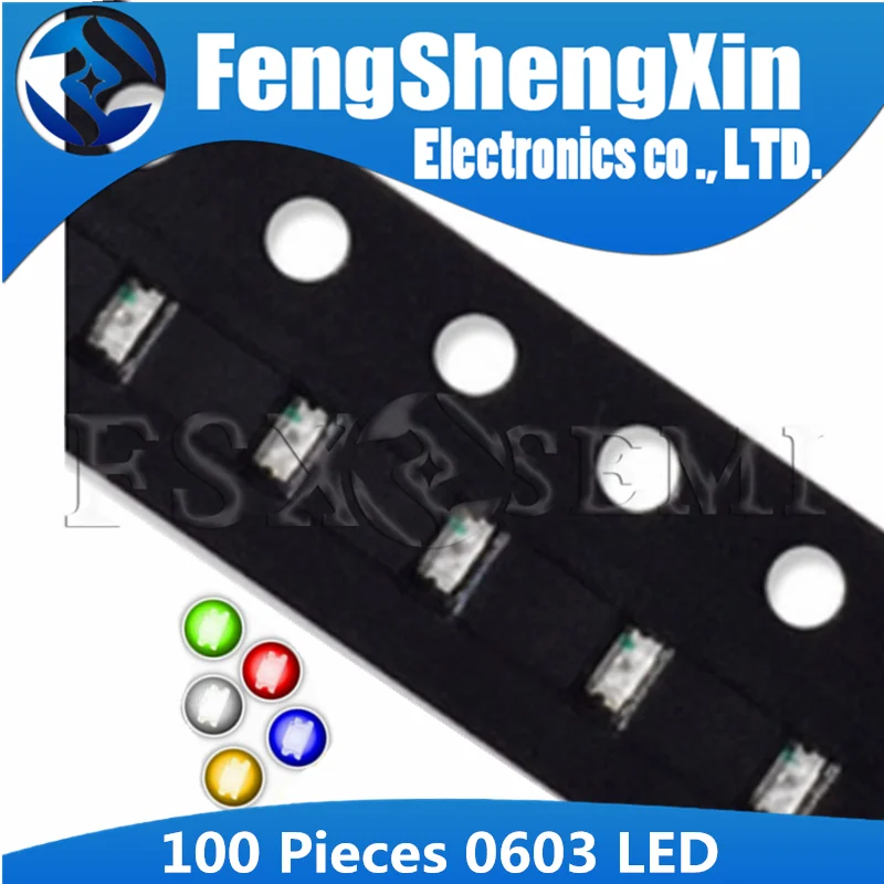 100pcs/lot 0603 LED 1.6*0.8MM Highlighting SMD LED light-emitting ...