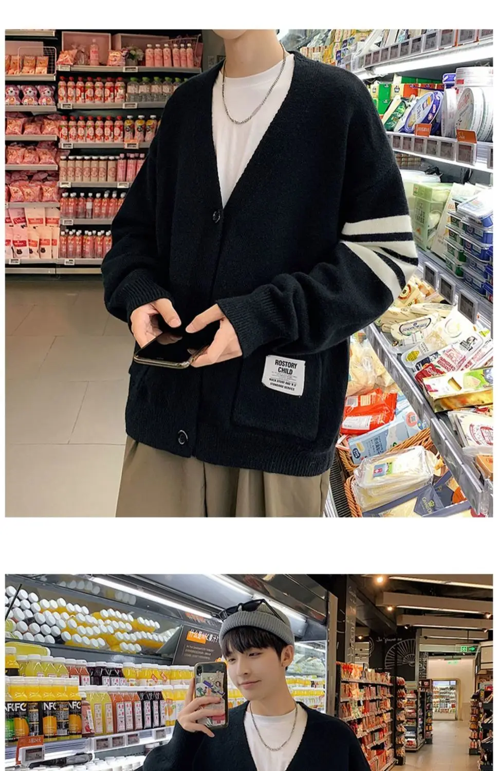 Gilet-cardigan,Cardigan épais et ample pour homme, pull-over ...