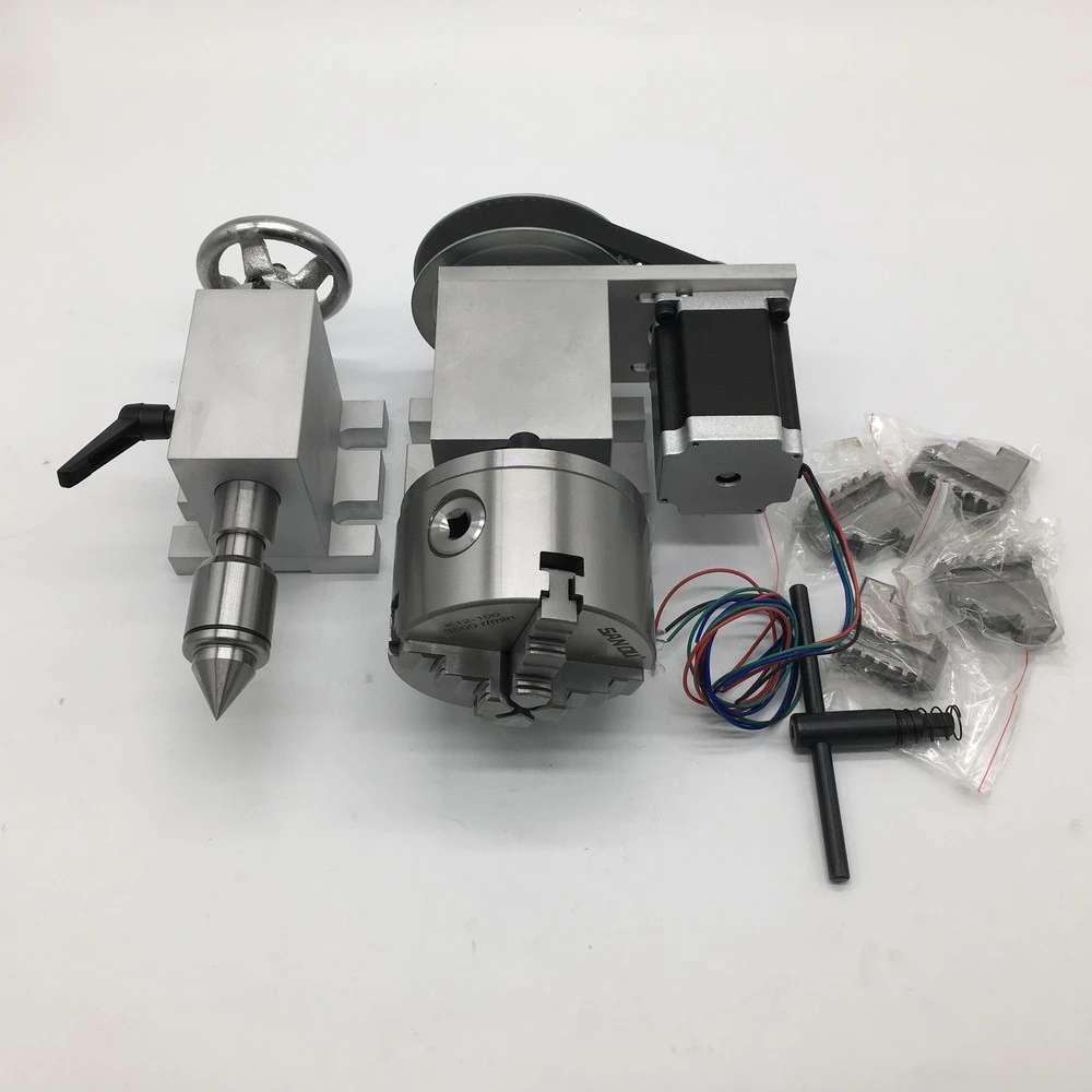 4 Axis Rotation A Axis Extend Rotary 4 Jaw 100mm Chuck & Nema23 Motor ...