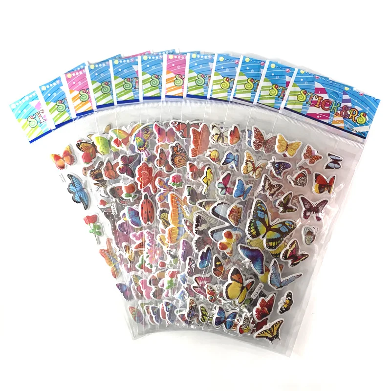 12 Sheets/Set Scrapbooking Kawaii Butterflies Lovely Sticker Cartoon 3D ...