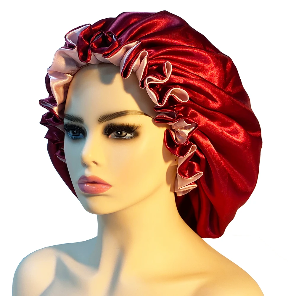 Women Satin Bonnet Fashion Double Layer Silky Big Bonnet For Lady Sleep ...