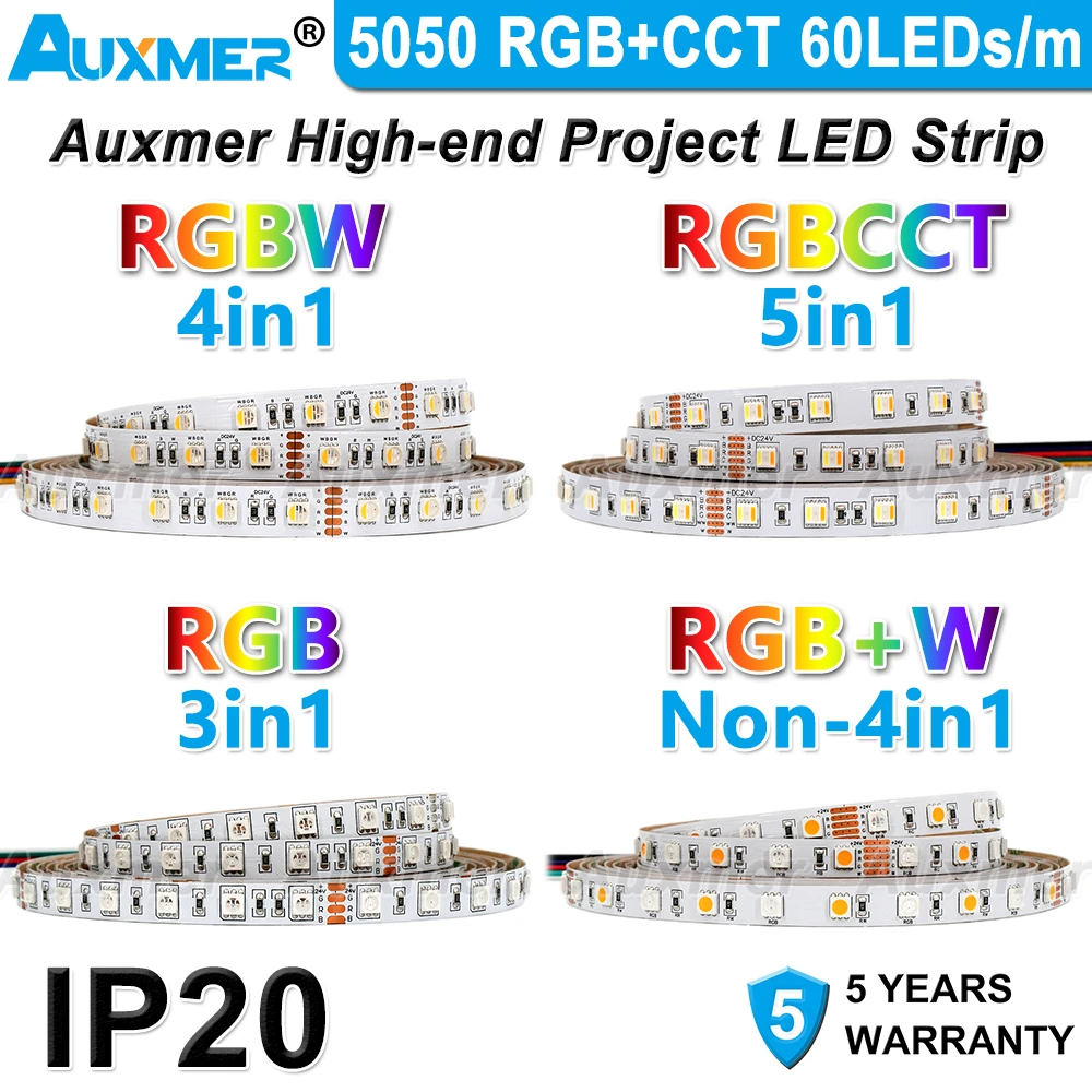 5050 Rgb/rgbw/rgbcct 5in1 4in1 60leds/m Ip20 Dc12v/24v 300leds/reel,5meter/reel Indoor Non ...