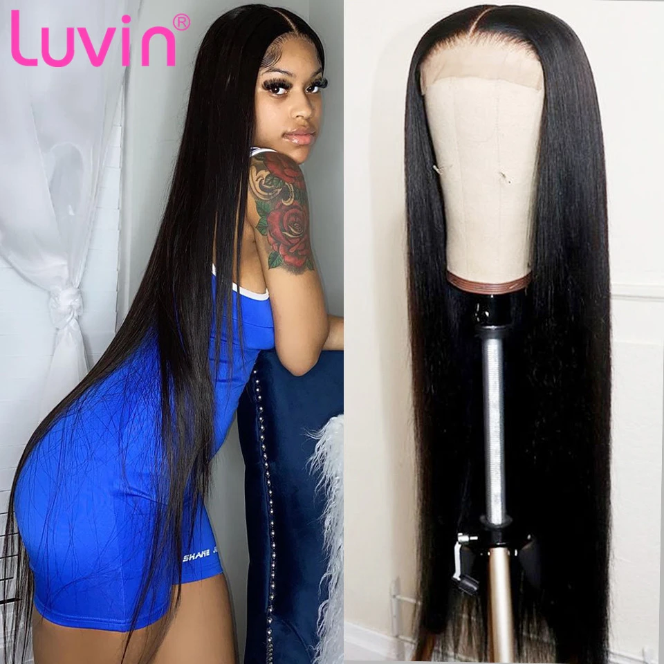 Luvin 30 40 Inch Brazilian 13x4 13x6 Bone Straight Lace Front Human Hair Wigs Pre Plucked 5x5 ...