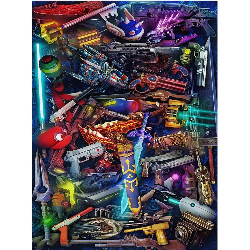 New 5d Diamond Painting Video Games Gun Colorful Cross Stitch Kit ...